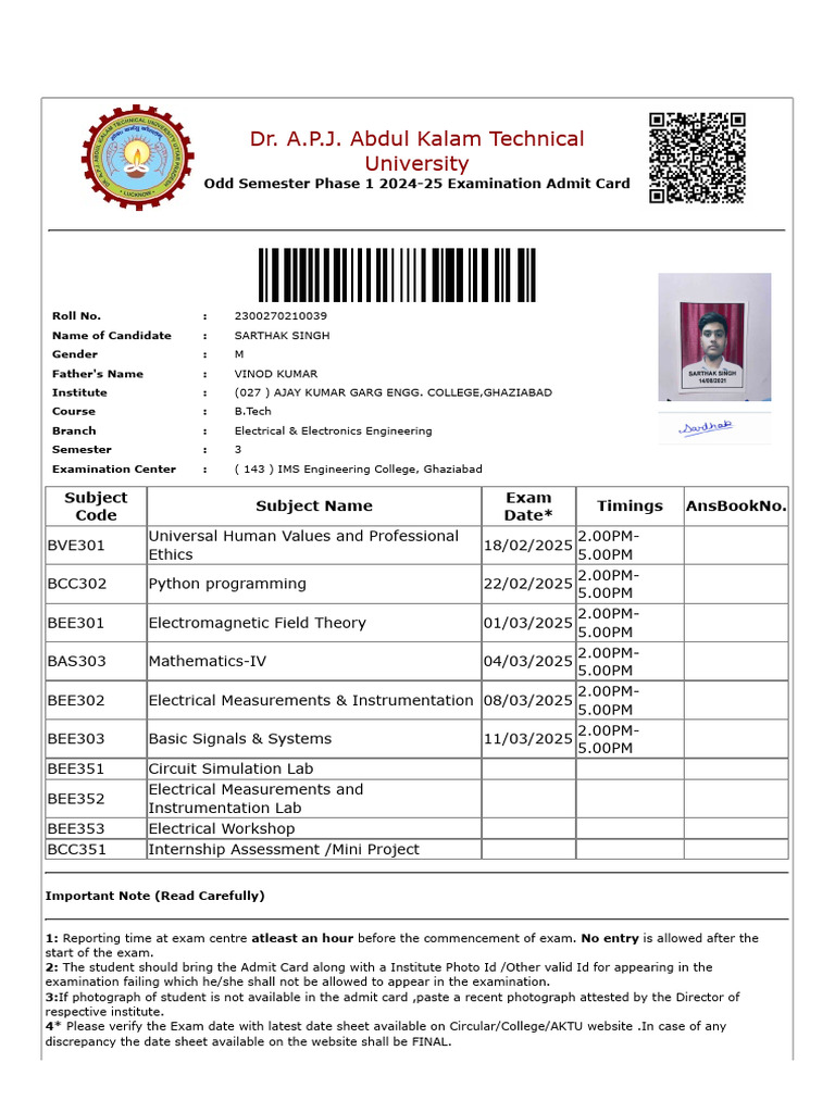 Admit Card | PDF