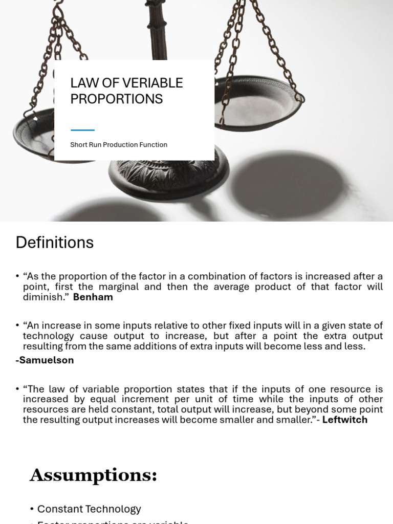 Law of Variable Proportions | PDF | Business Economics | Economies