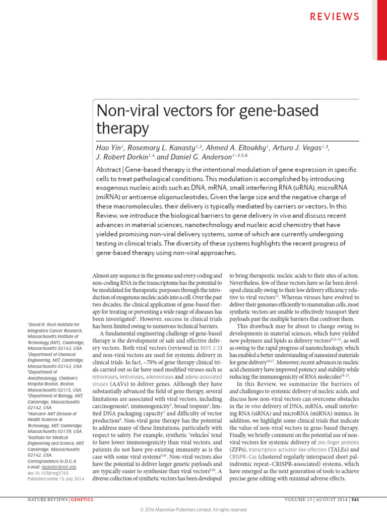 Non Viral Vectors Gene Delivery | PDF | Small Interfering Rna | Micro Rna