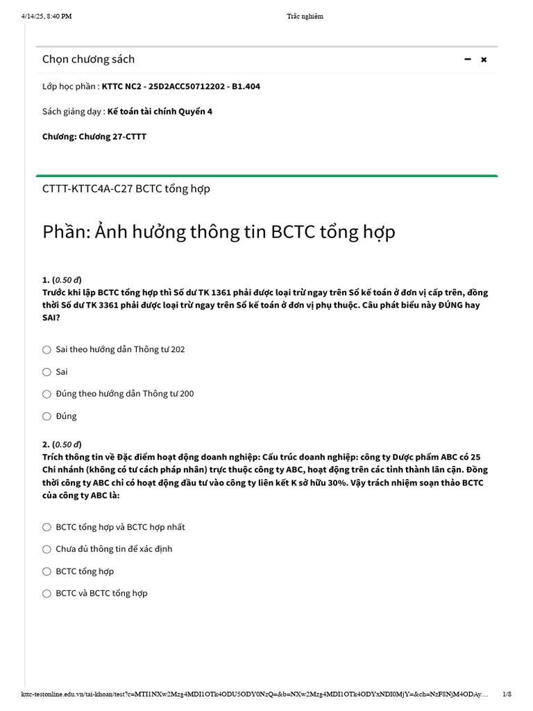 Trắc Nghiệm - C27 | PDF