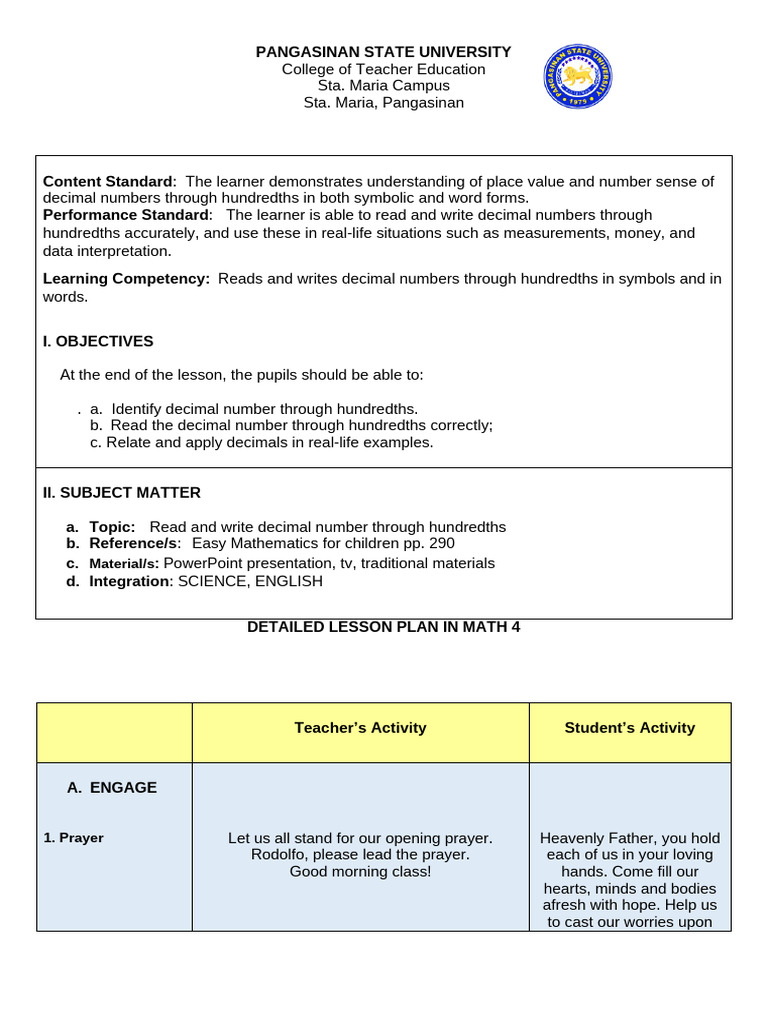 Read and Write Lesson Plan | PDF | Numbers | Lesson Plan