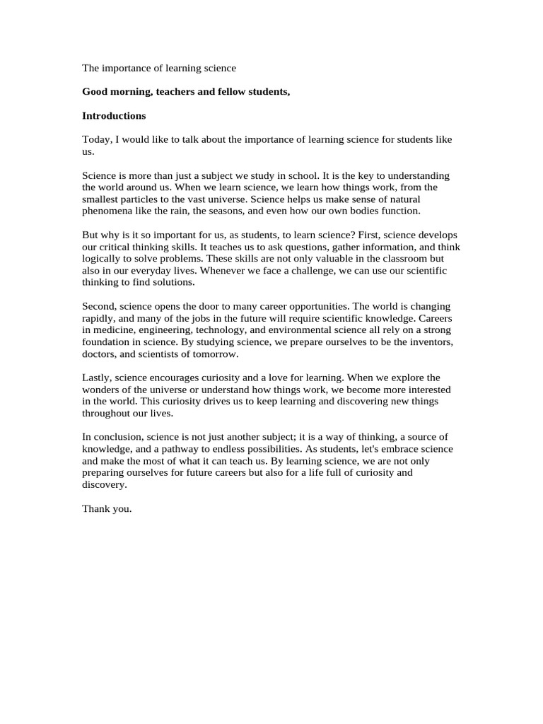 The Importance of Learning Science. - SARIFAH NAHA MOHAMAD | PDF