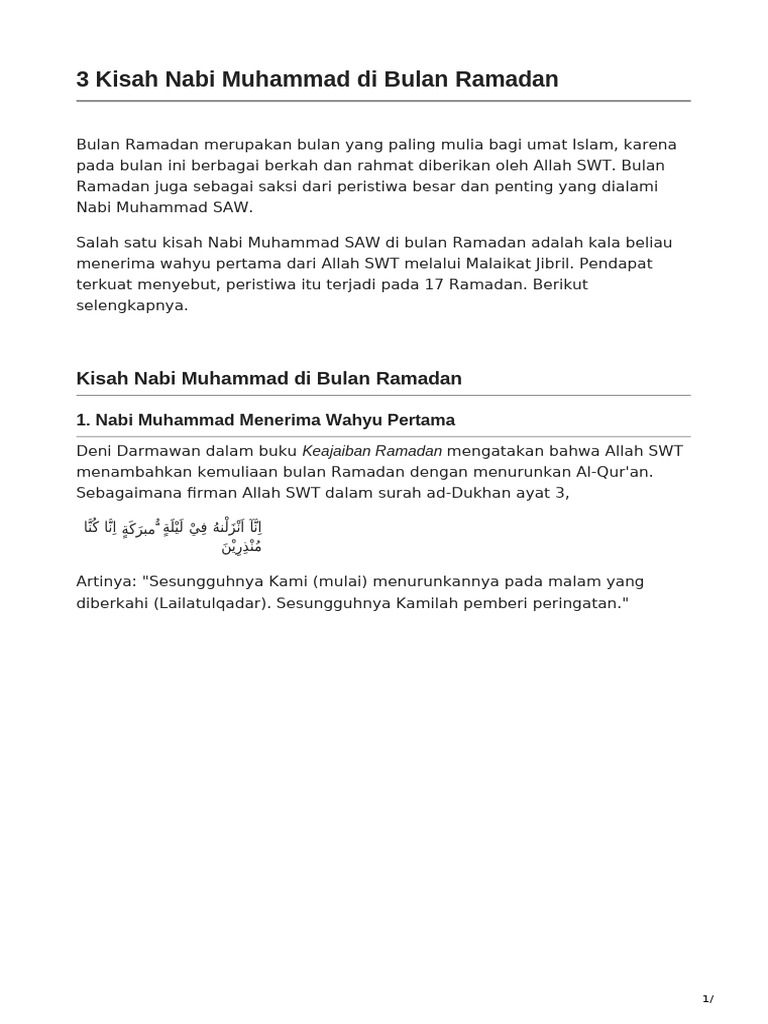 Kisah Nabi Muhammad di Ramadan | PDF