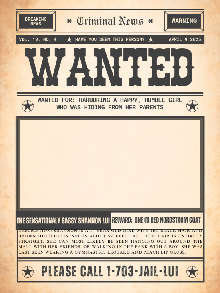 Black and Beige Vintage Newspaper Criminal Wanted Poster | PDF