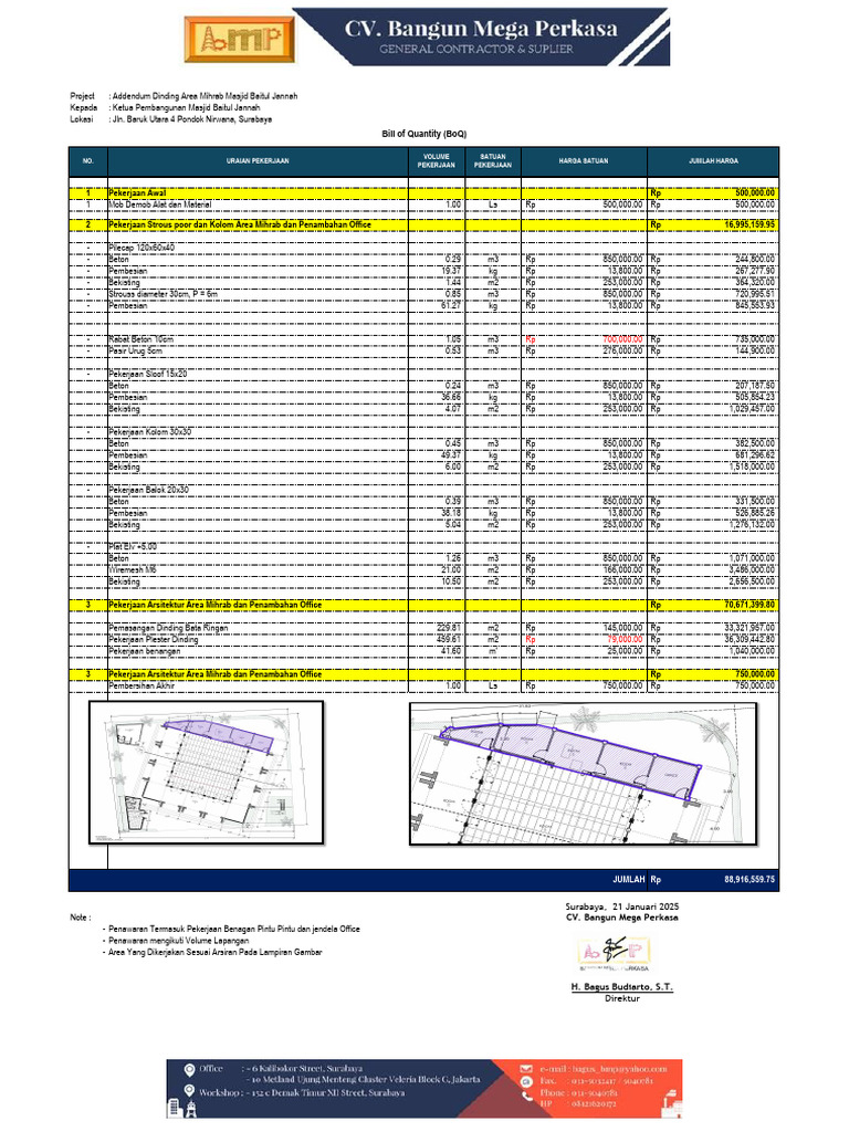 Penawaran RAB Struktur Dan Atap Masjid Baitul Jannah 23 JAN 25 | PDF