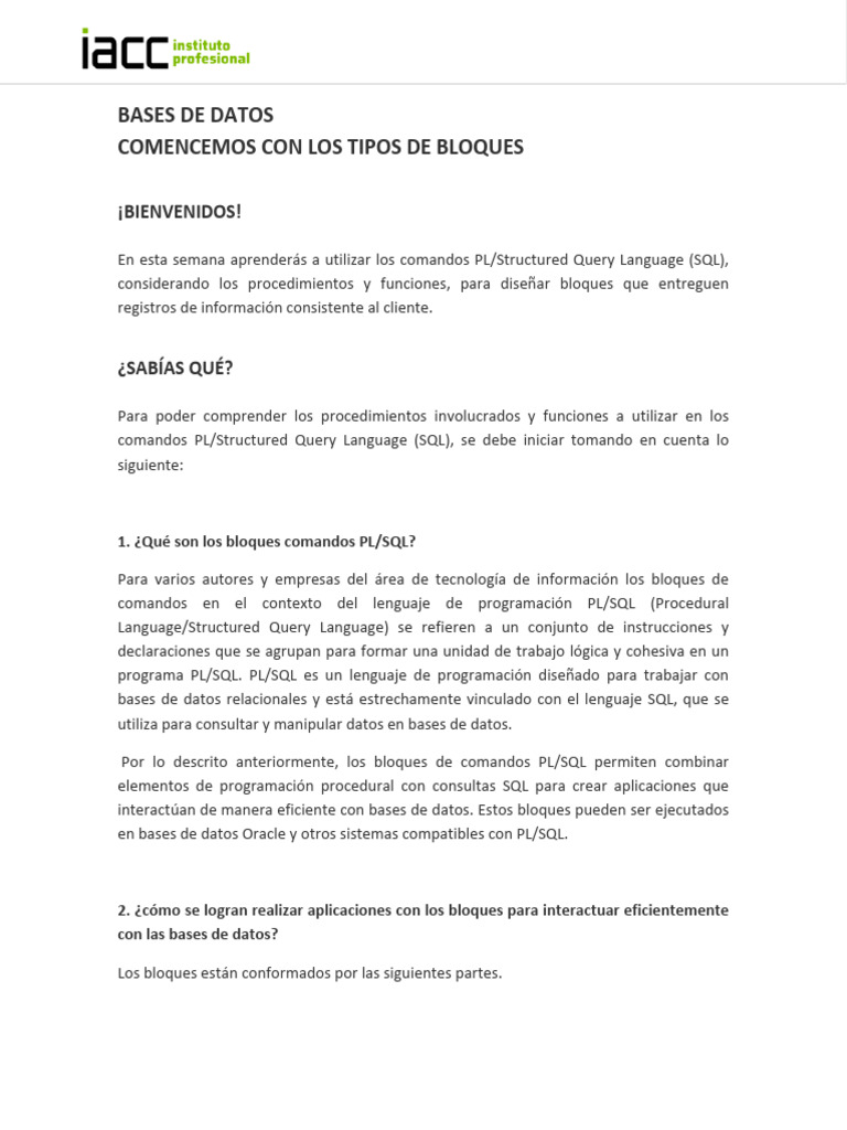 Introducción a Bloques PL/SQL en SQL | PDF | Pl / Sql | SQL
