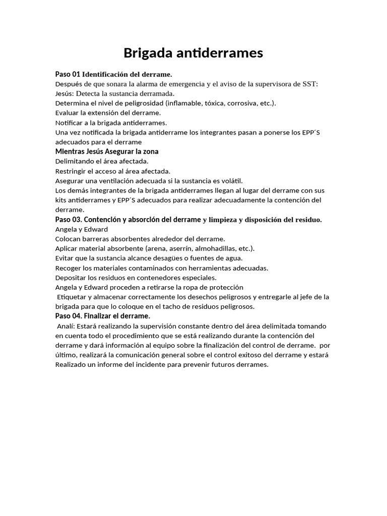 Procedimiento Brigada Antiderrames | PDF