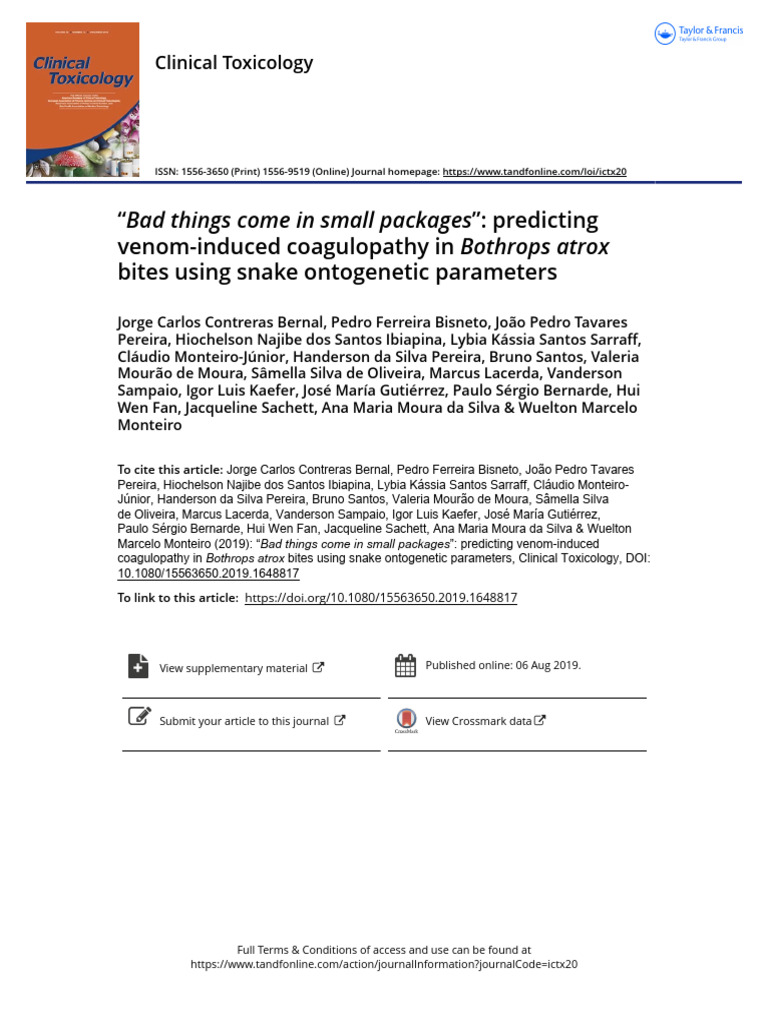 B Atrox Ontogenetic Parameters Coagulopathy | PDF | Clinical Medicine ...