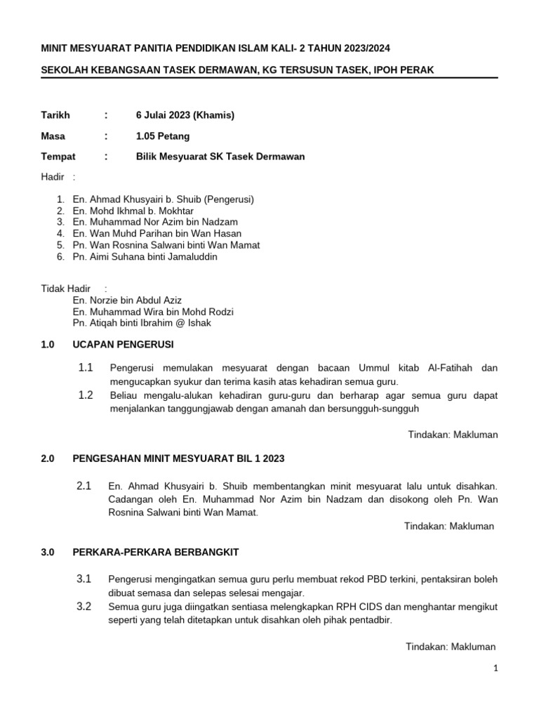 Minit Msyrt Panitia Kali Ke2 2023 | PDF