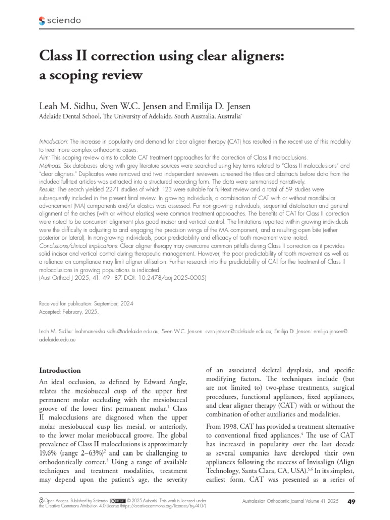 Class II Correction Using Clear Aligners A Scoping Review | PDF ...