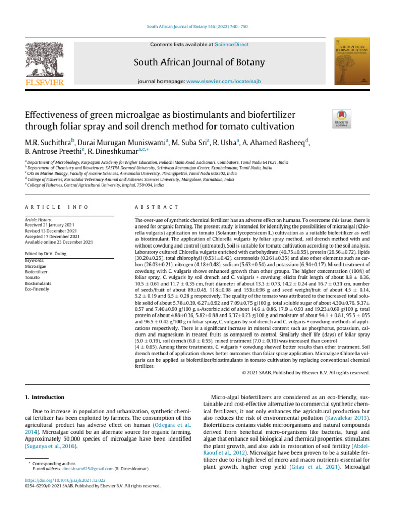 Effectiveness of Green Microalgae As Biostimulants and Biofertilizer ...