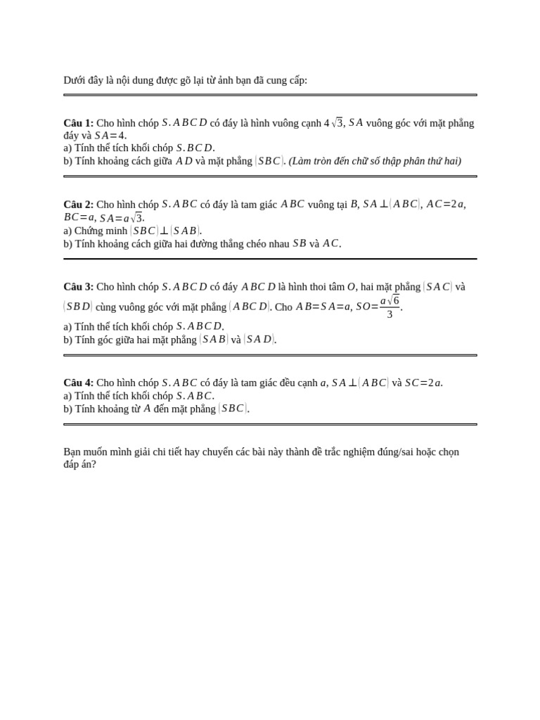 S.Abcd SA SA S.Bcd AD SBC: (Làm tròn đến chữ số thập phân thứ hai) | PDF