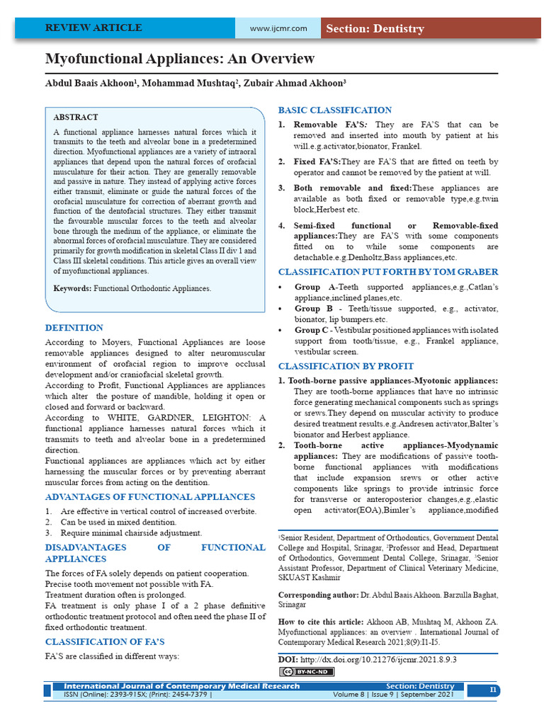 Myofunctional Appliances - Overview | PDF | Orthodontics | Dental Anatomy