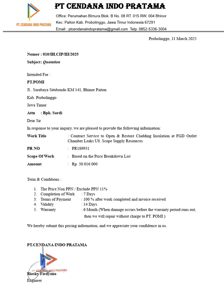 Quotation No 010-Ih - cip-III-2025 (PR Pr189931) | PDF | Materials