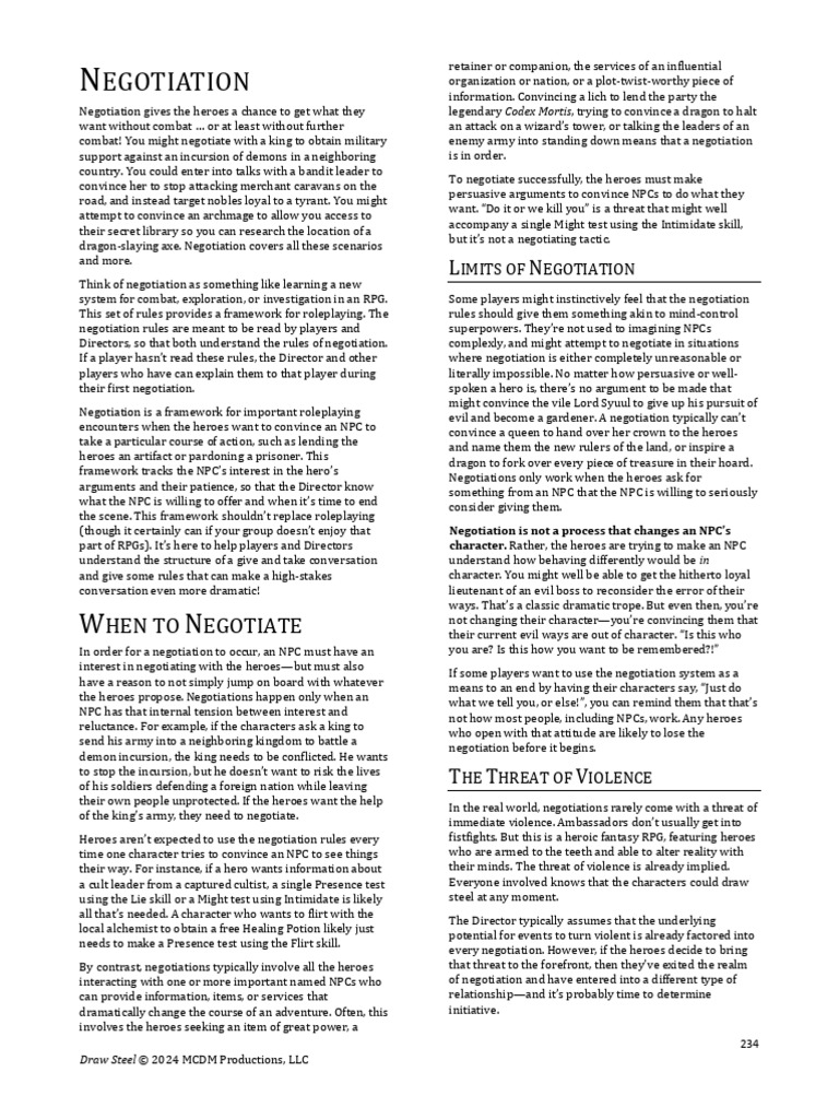 Draw Steel Negotiation Rules | PDF | Hedonism | Motivation