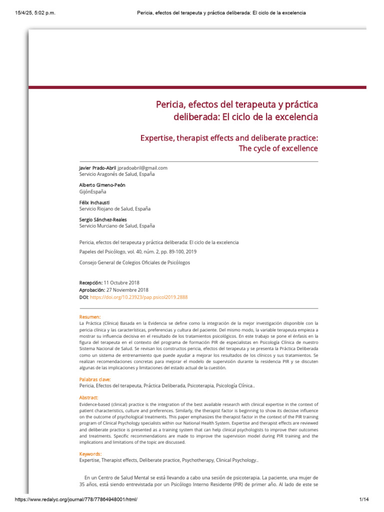 Pericia, Efectos Del Terapeuta y Práctica Deliberada - El Ciclo de La ...