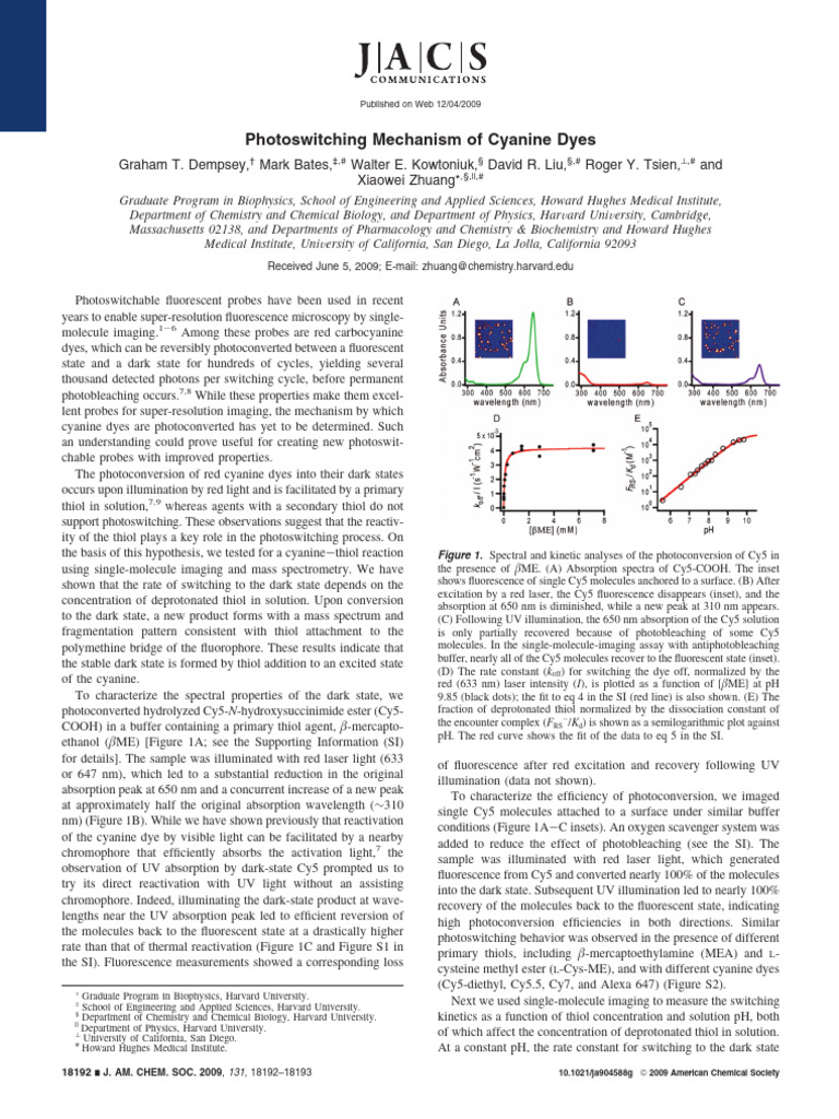 Cyanine Dyes Photoswitching Mechanism | PDF | Fluorophore | Fluorescence