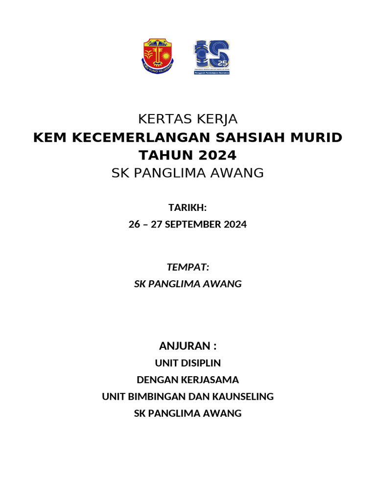 Kertas Kerja Kem Kecemerlangan Sahsiah Diri Murid | PDF