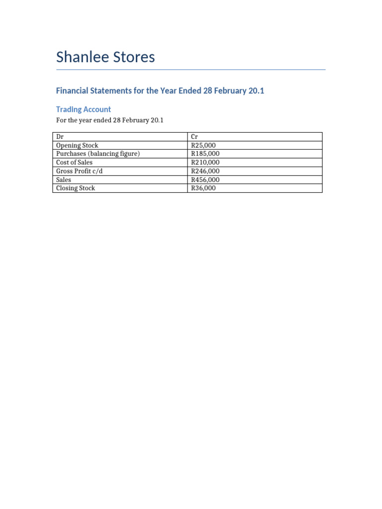 Shanlee Stores Financials Corrected | PDF