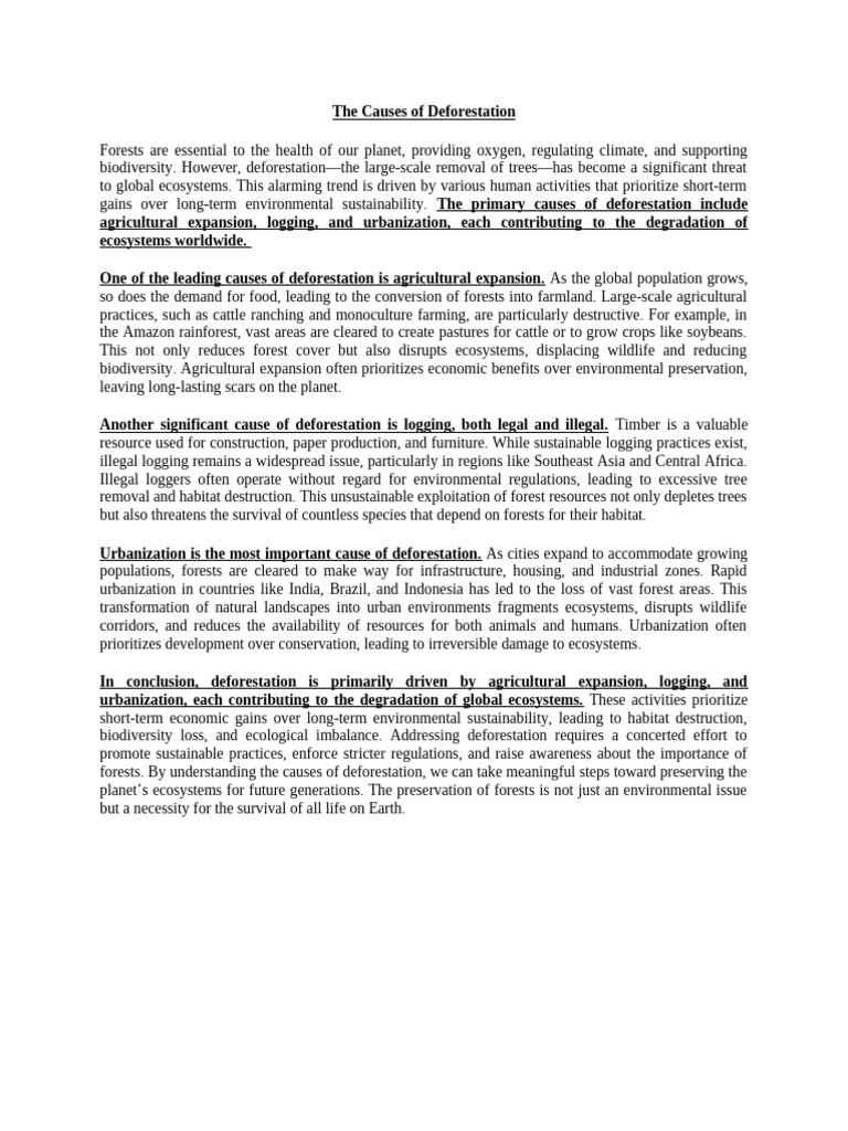Cause Effect Essay On Causes of Deforestation | PDF | Deforestation ...