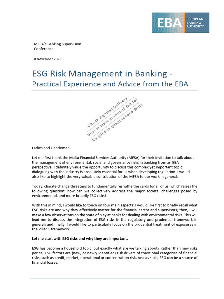 Francois-Louis Michaud Keynote Speech at MFSA's Banking Supervision ...