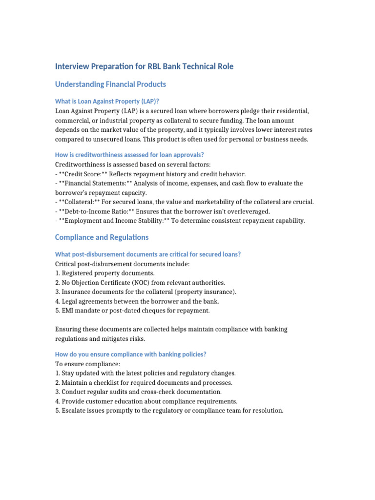 RBL Bank Interview Preparation | PDF | Loans | Banks