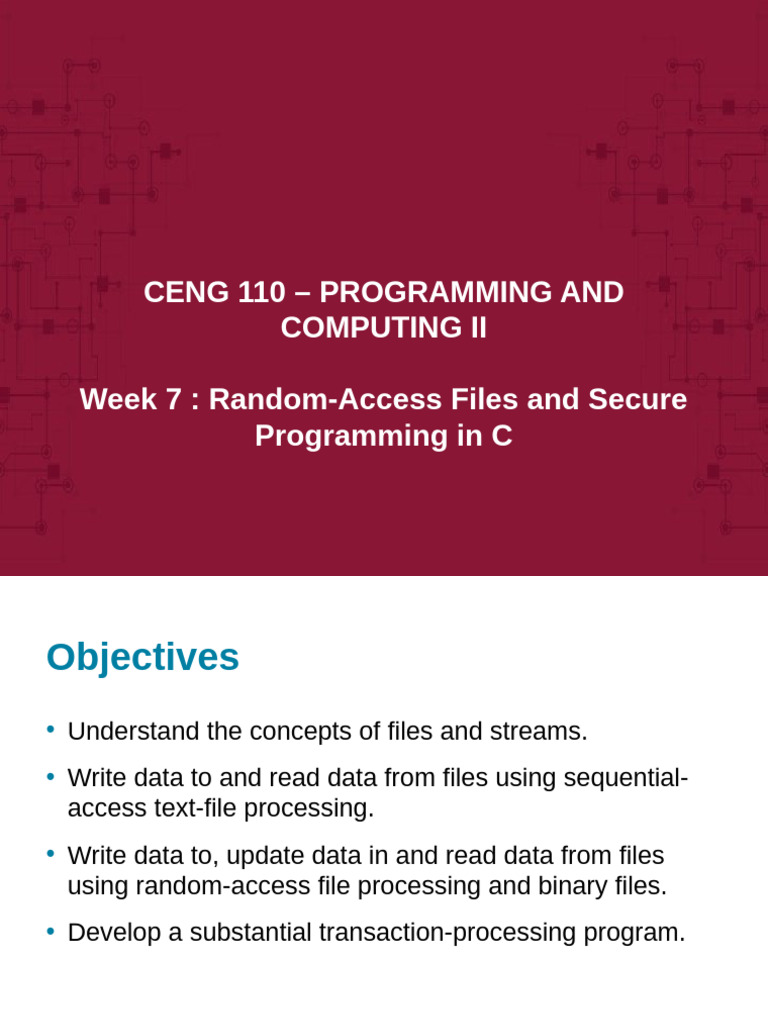 Week 7 - Random-Access Files and Secure Programming in C | PDF ...