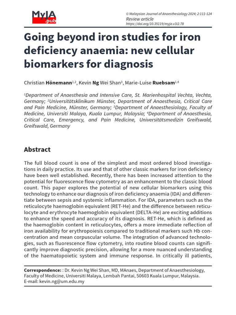 Going Beyond Iron Studies For IDA - New Cellular Biomaker For Diagnosis ...