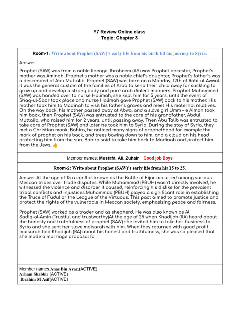 Y7 - Islamiyat - Online Class Tasks | PDF | Muhammad | Caliphate