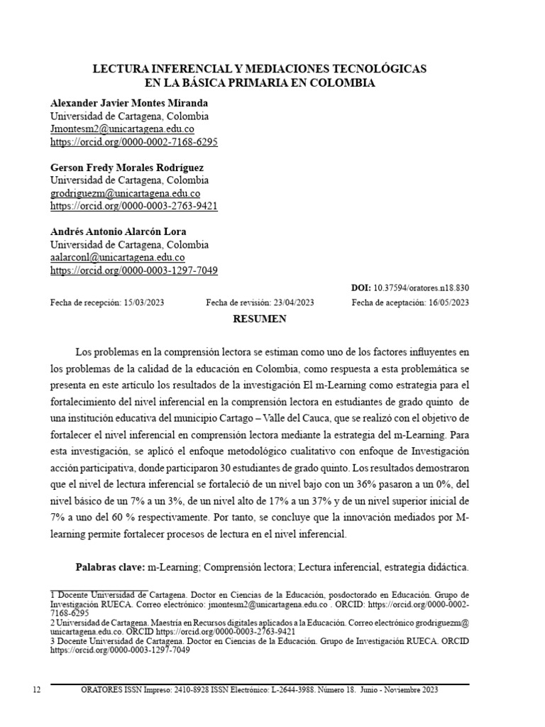 Lectura Inferencial Y Mediaciones Tecnológicas en La Básica Primaria en Colombia | PDF ...