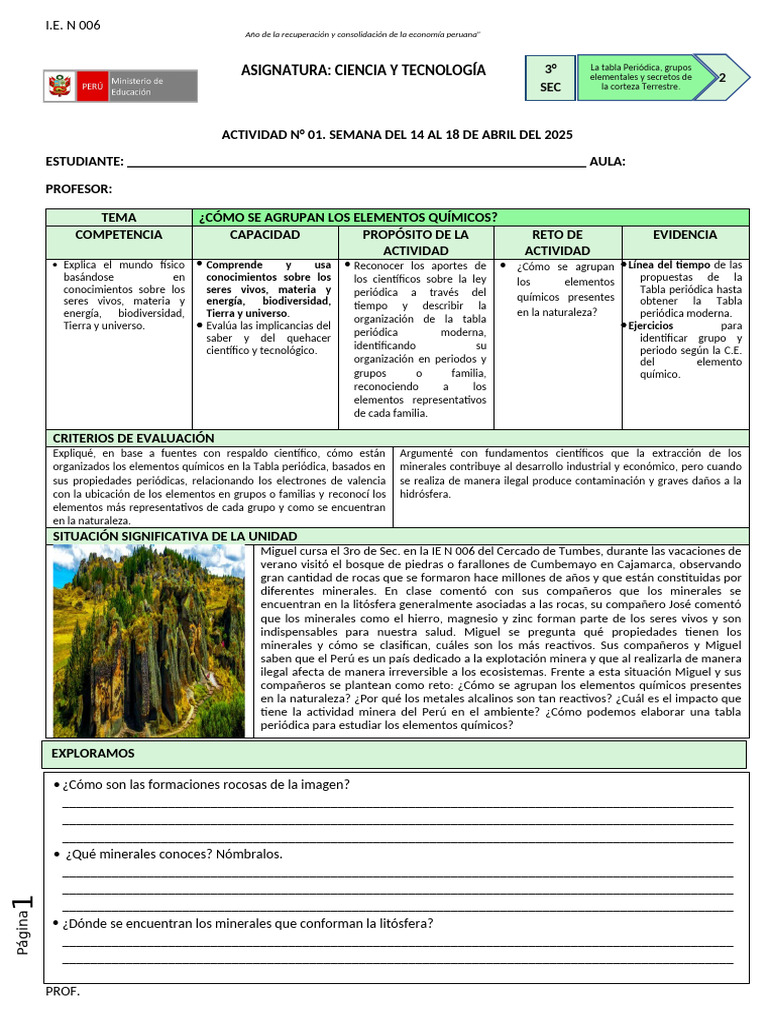 3°Sec - UNIDAD 2 - ACTIVIDAD 1 (CyT Explica 2024) - Cómo se agrupan los elementos químicos | PDF ...