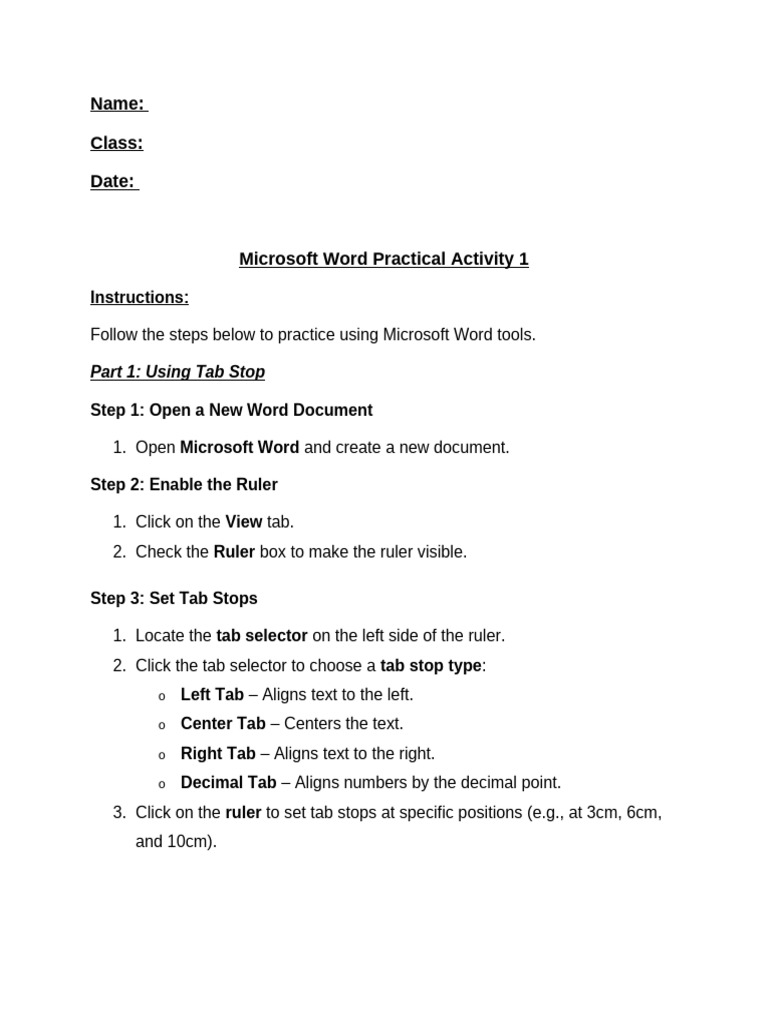 Microsoft Word Practical Activity 1 (Year6) | PDF | Microsoft Word | Software