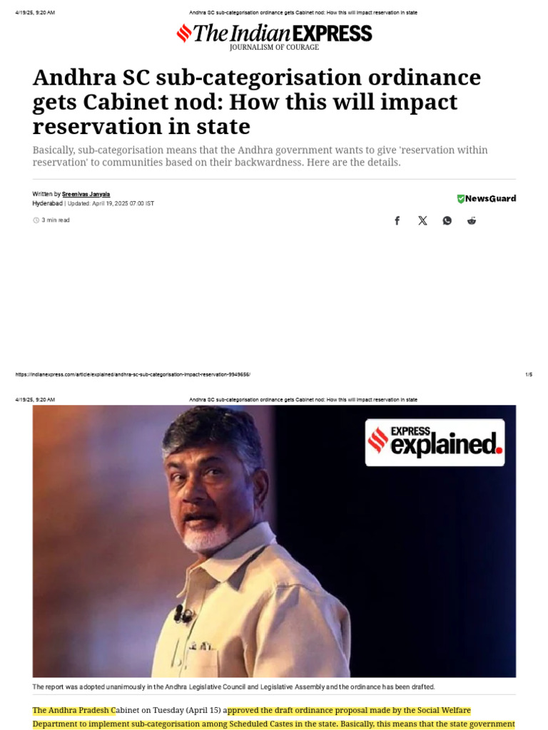 Andhra SC Sub-Categorisation Ordinance and Its Impact On Reservation in ...