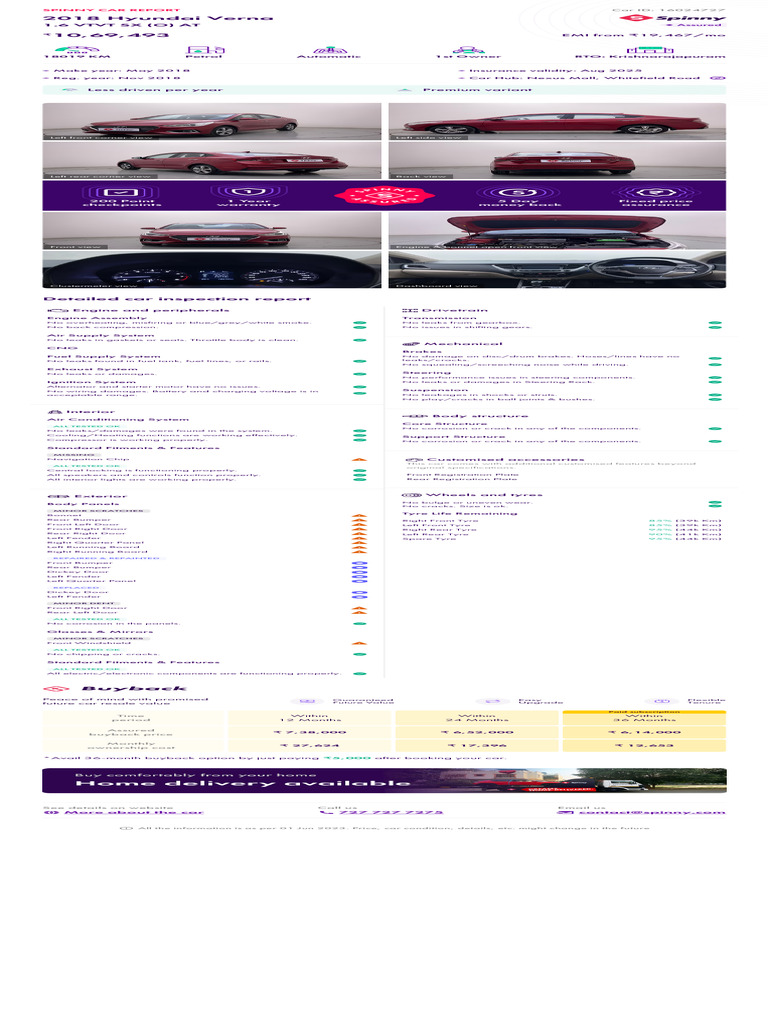 Spinny 2018 Hyundai Verna Inspection Report | PDF | Leak | Car