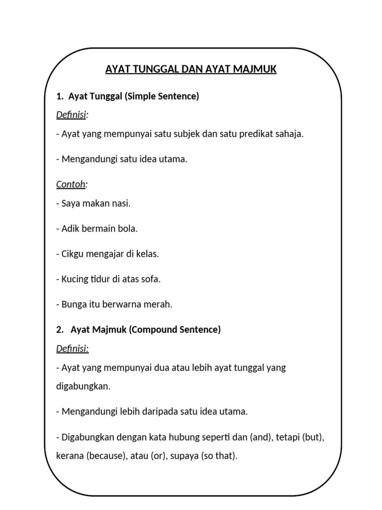 Nota_Ayat_Tunggal_Majmuk | PDF
