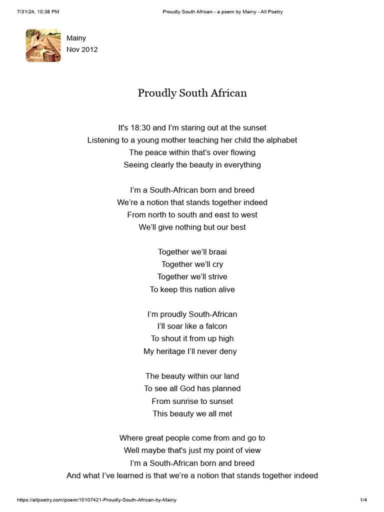 Proudly South African - A Poem by Mainy - All Poetry | PDF