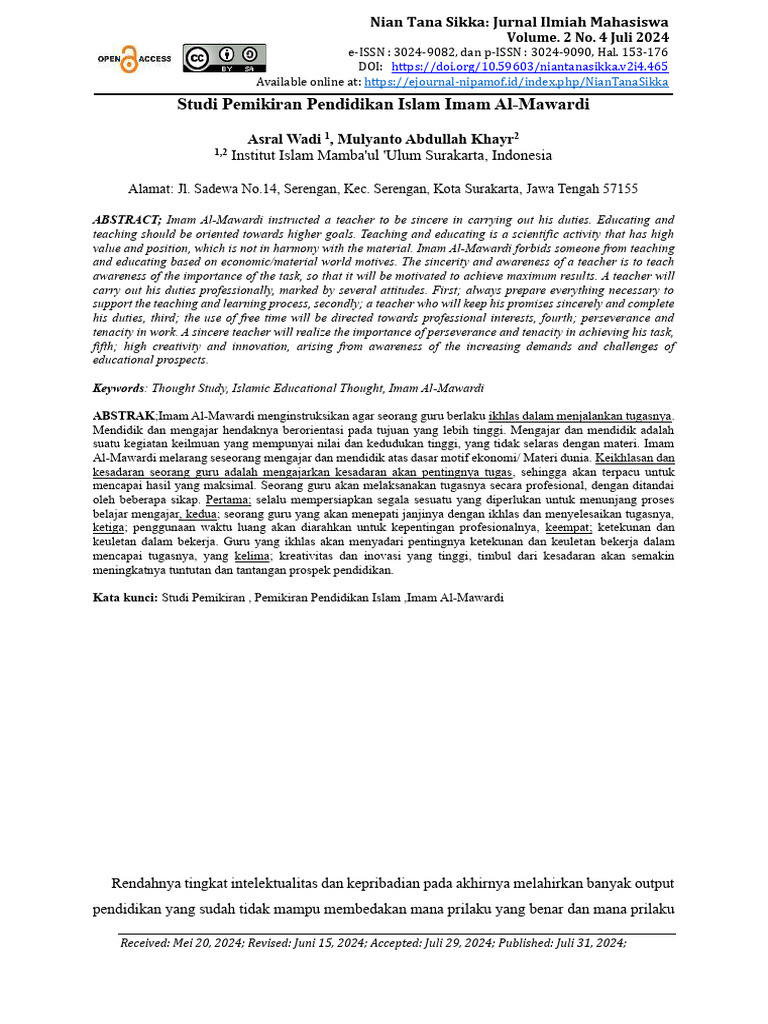 Studi Pemikiran Pendidikan Islam Imam Al-Mawardi | PDF