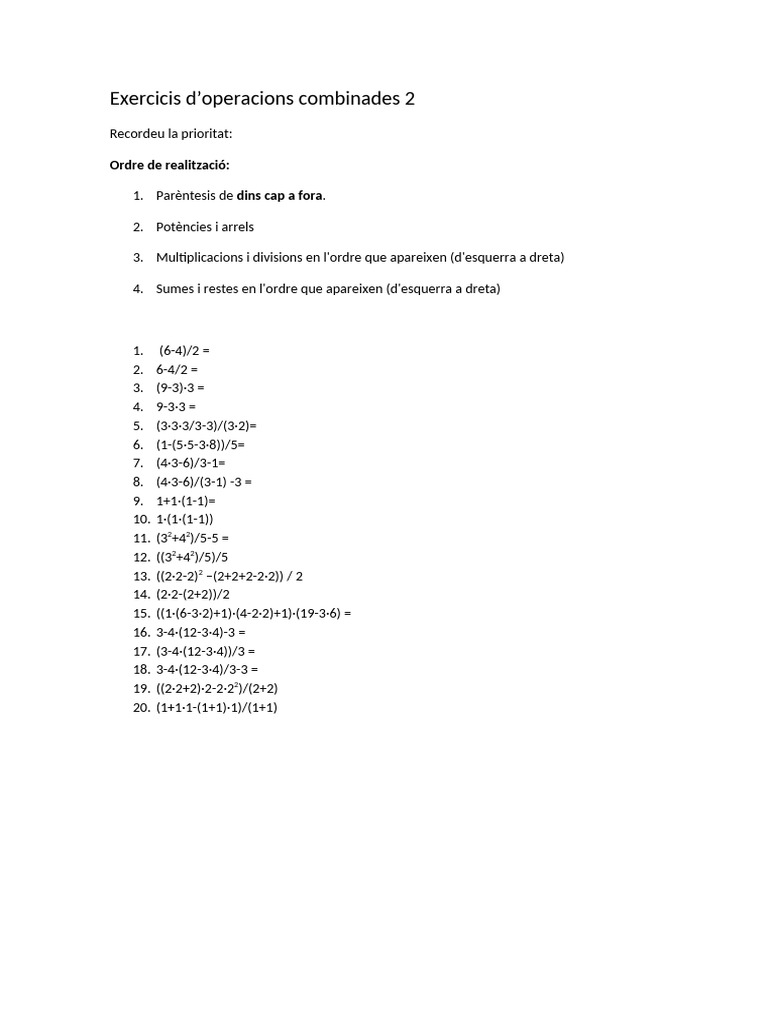 Exercicis Operacions Combinades 2 | PDF