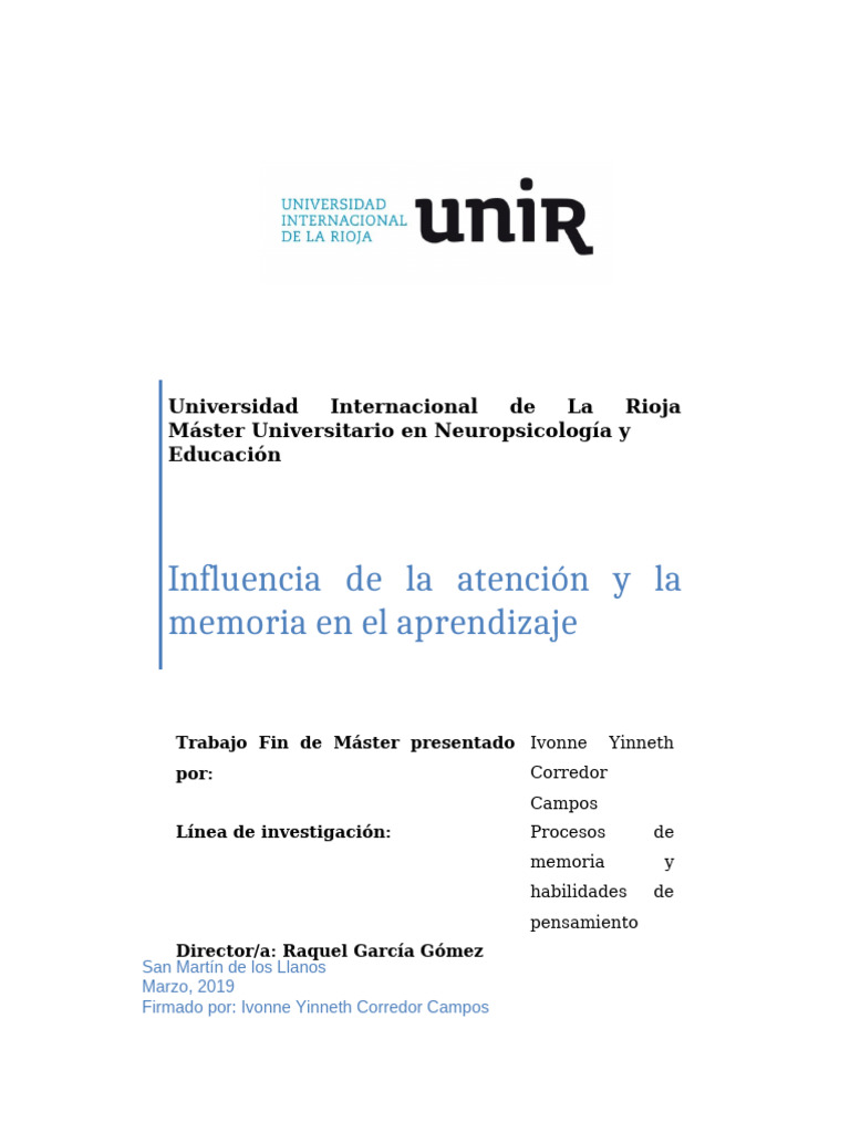 TFM Final Final | PDF | Aprendizaje | Memoria