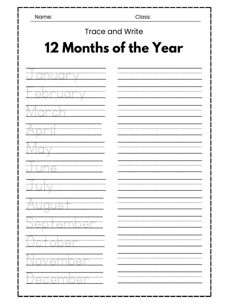 Twelve Months of The Year Worksheet in Black and White Printable Style ...