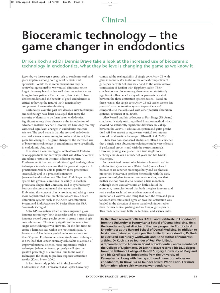Bioceramic Advances in Endodontics | PDF | Bioceramic | Materials