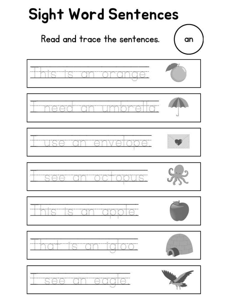 Sight Word Sentences English Worksheet in Colorful Greyscale Style | PDF