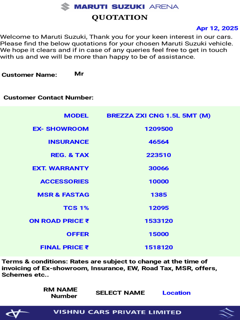 BREZZA ZXI CNG 1.5L 5MT (M)VISHNU CARS Location | PDF