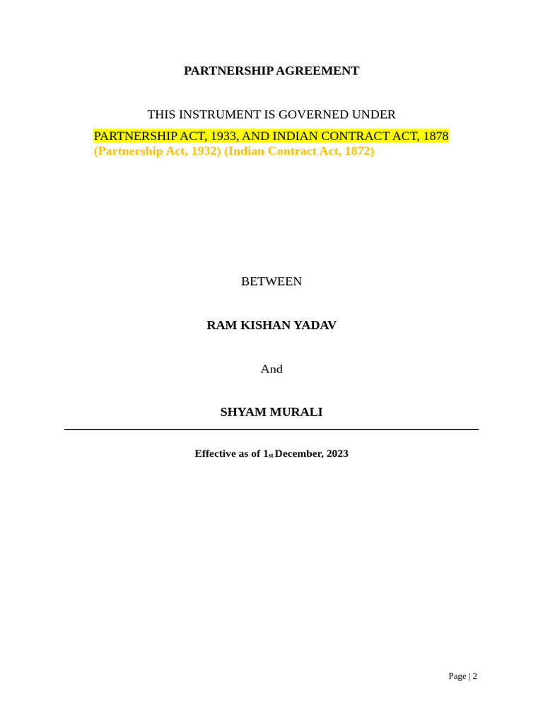 Partnerhip Agreement Vetted | PDF | Indemnity | Partnership