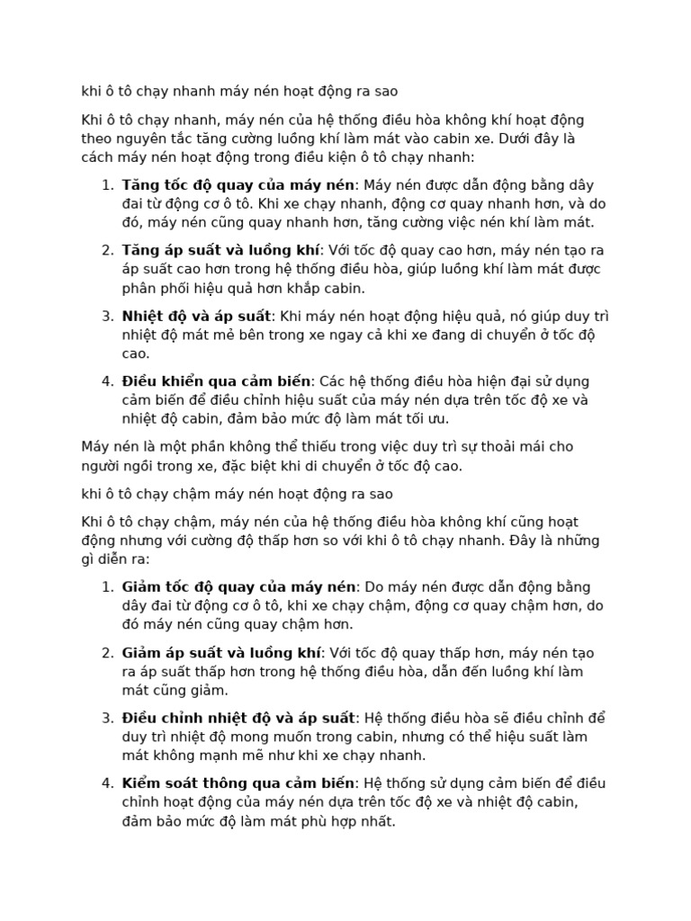 Khi Ô Tô CH y Nhanh Máy Nén Ho T Đ NG Ra Sao | PDF