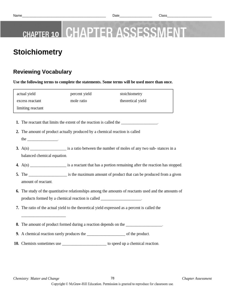 Chapter Assessment Stoichiometry Student | PDF | Stoichiometry | Combustion