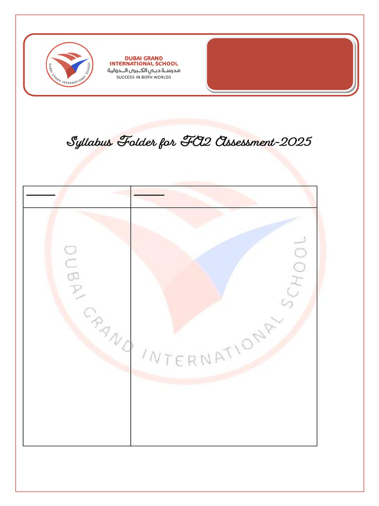 Syllabus Folder Grade 9th FA2 Assessment-2025 | PDF