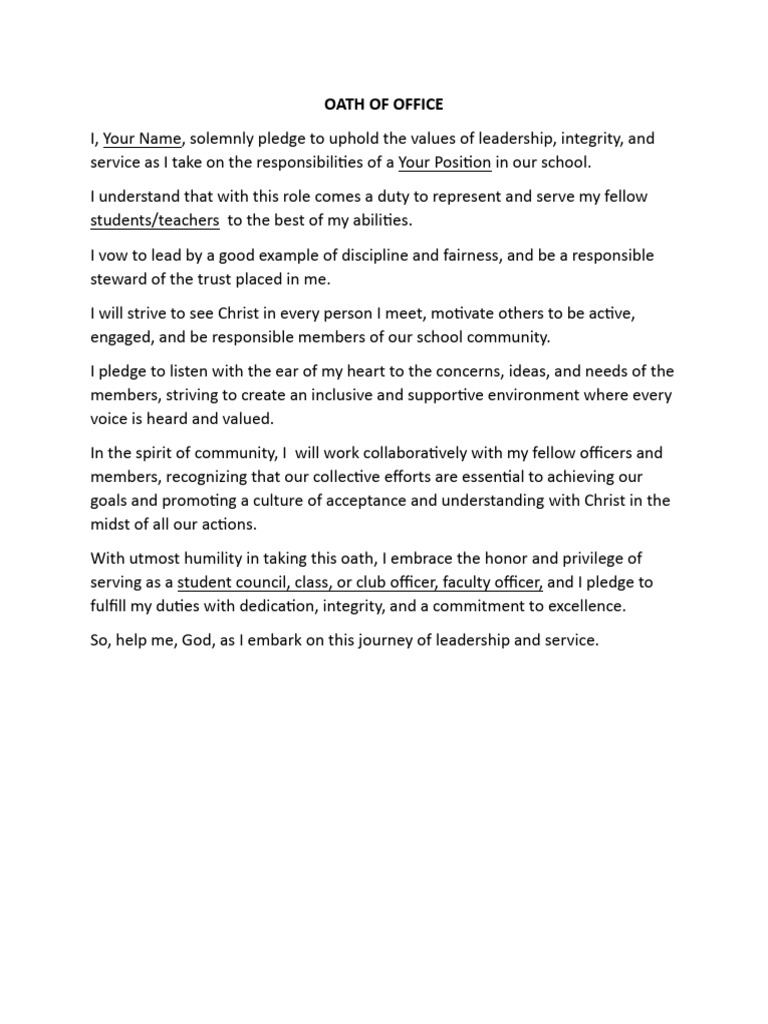 Student Leadership Oath of Office | PDF