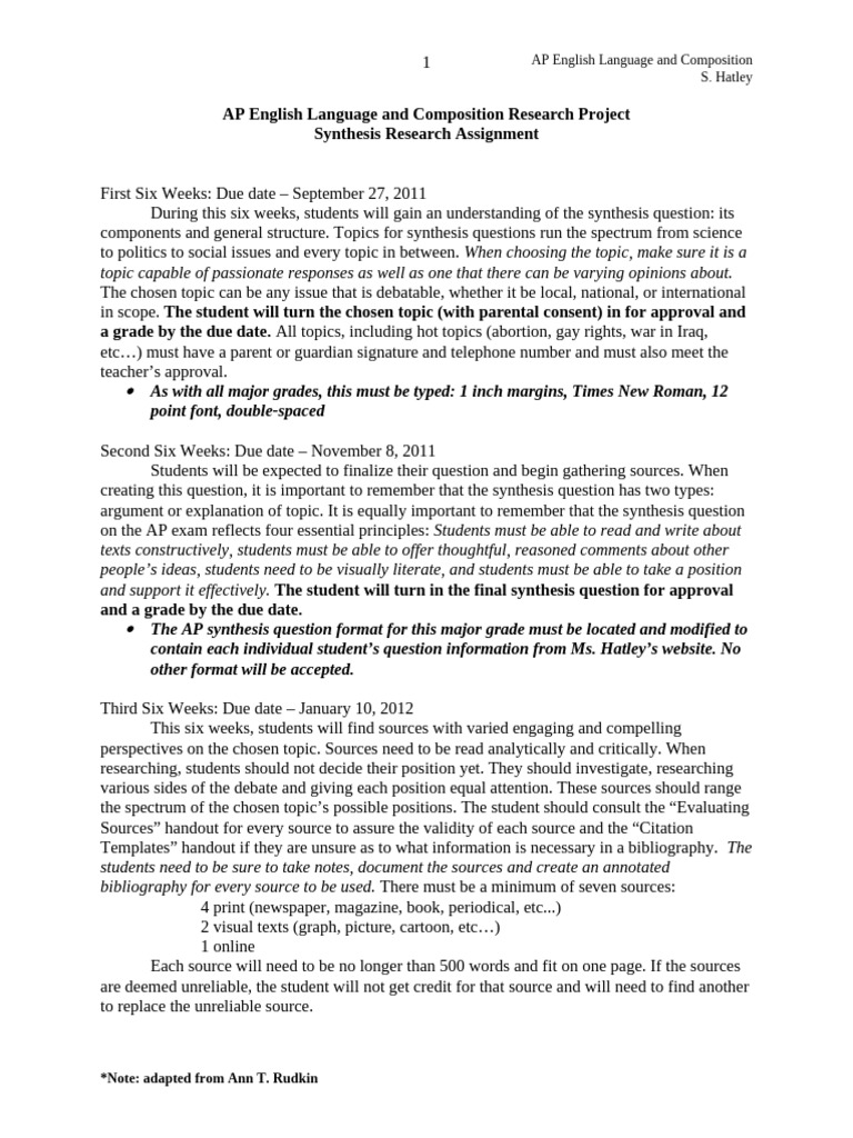 Ap English Language and Composition Research Project | PDF | Editing ...