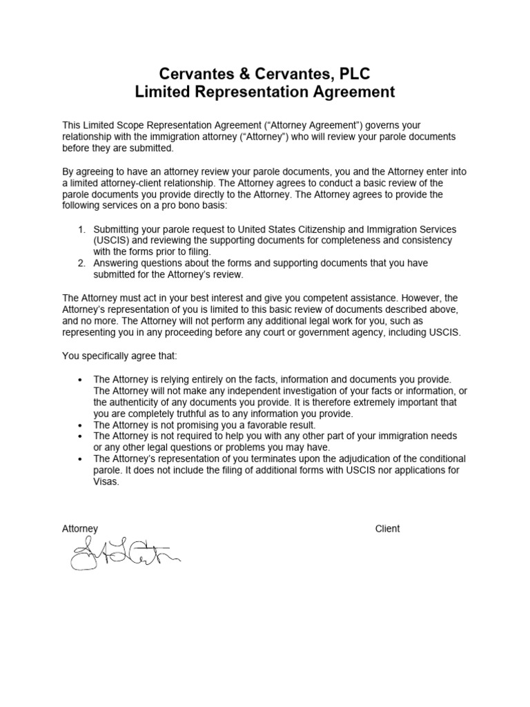 Limited Scope Immigration Attorney Agreement | PDF